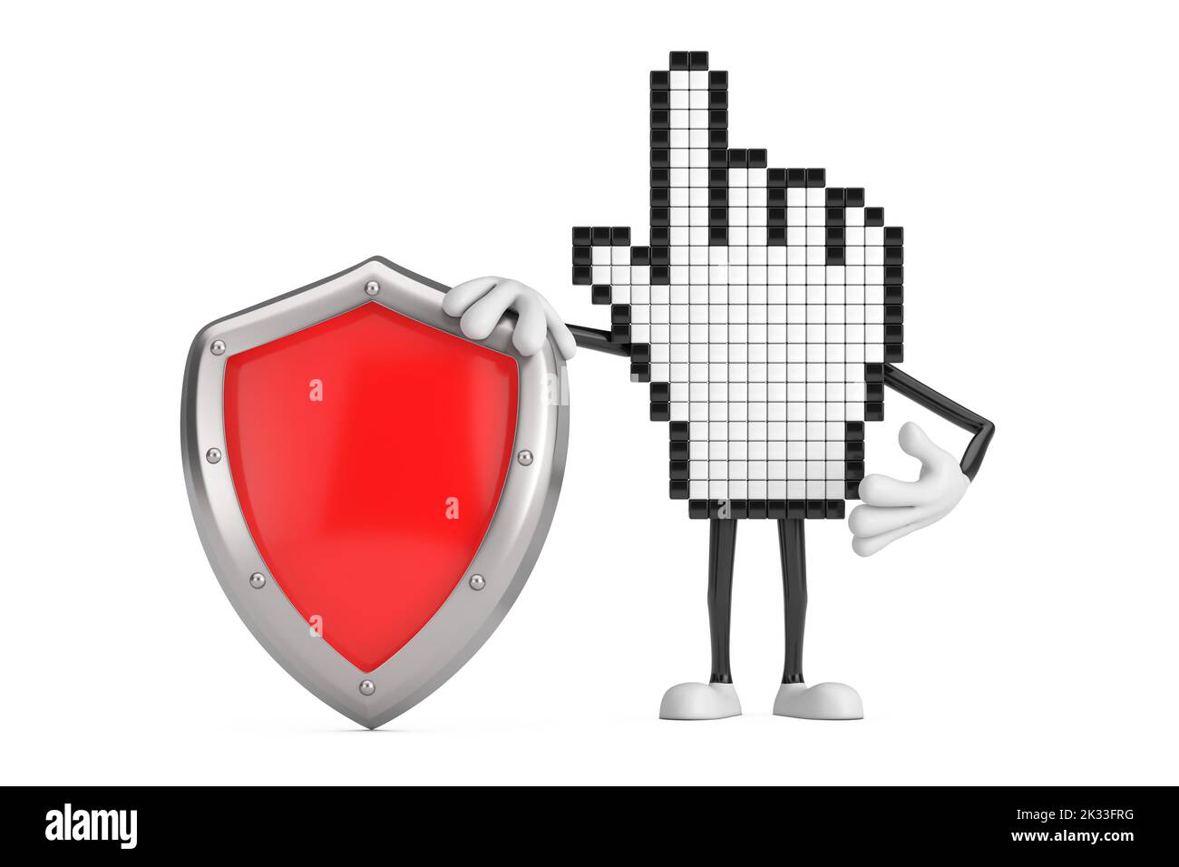 Pixel Hand Cursor Mascot Person Character with Red Metal Protection ...