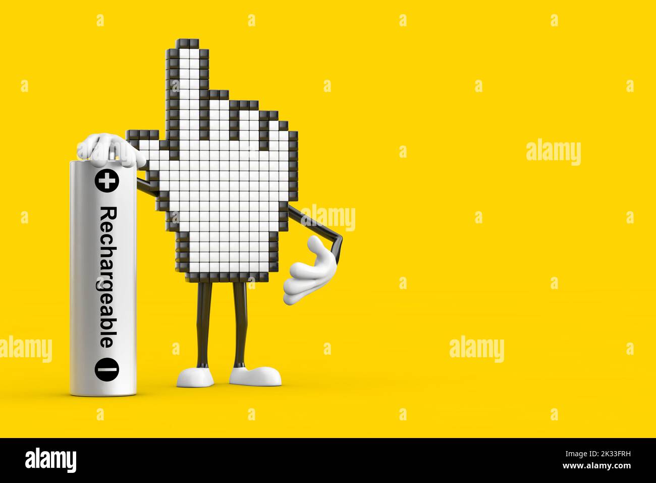 Pixel Hand Cursor Mascot Person Character with Rechargeable Battery on ...