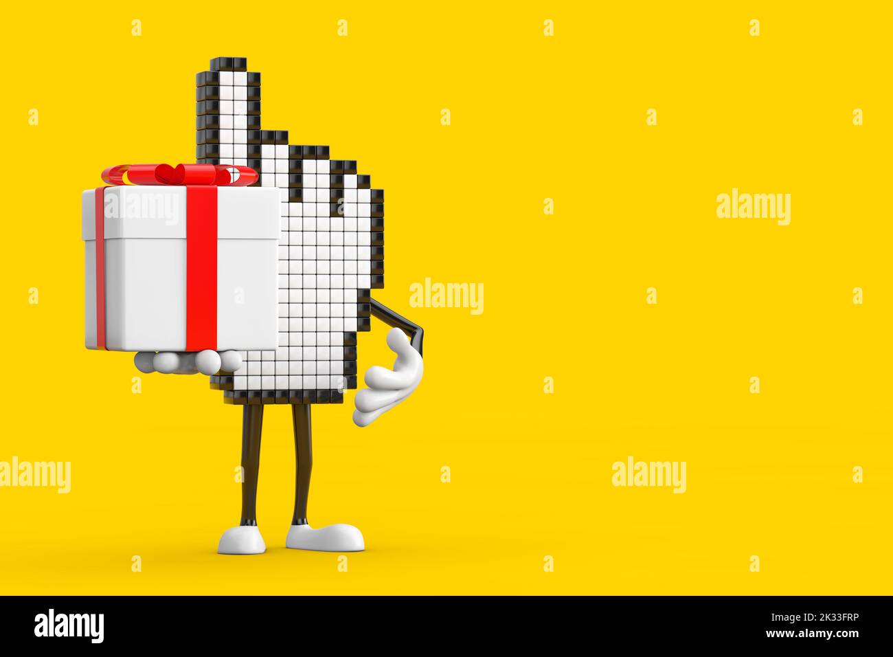 Pixel Hand Cursor Mascot Person Character and Gift Box with Red Ribbon ...