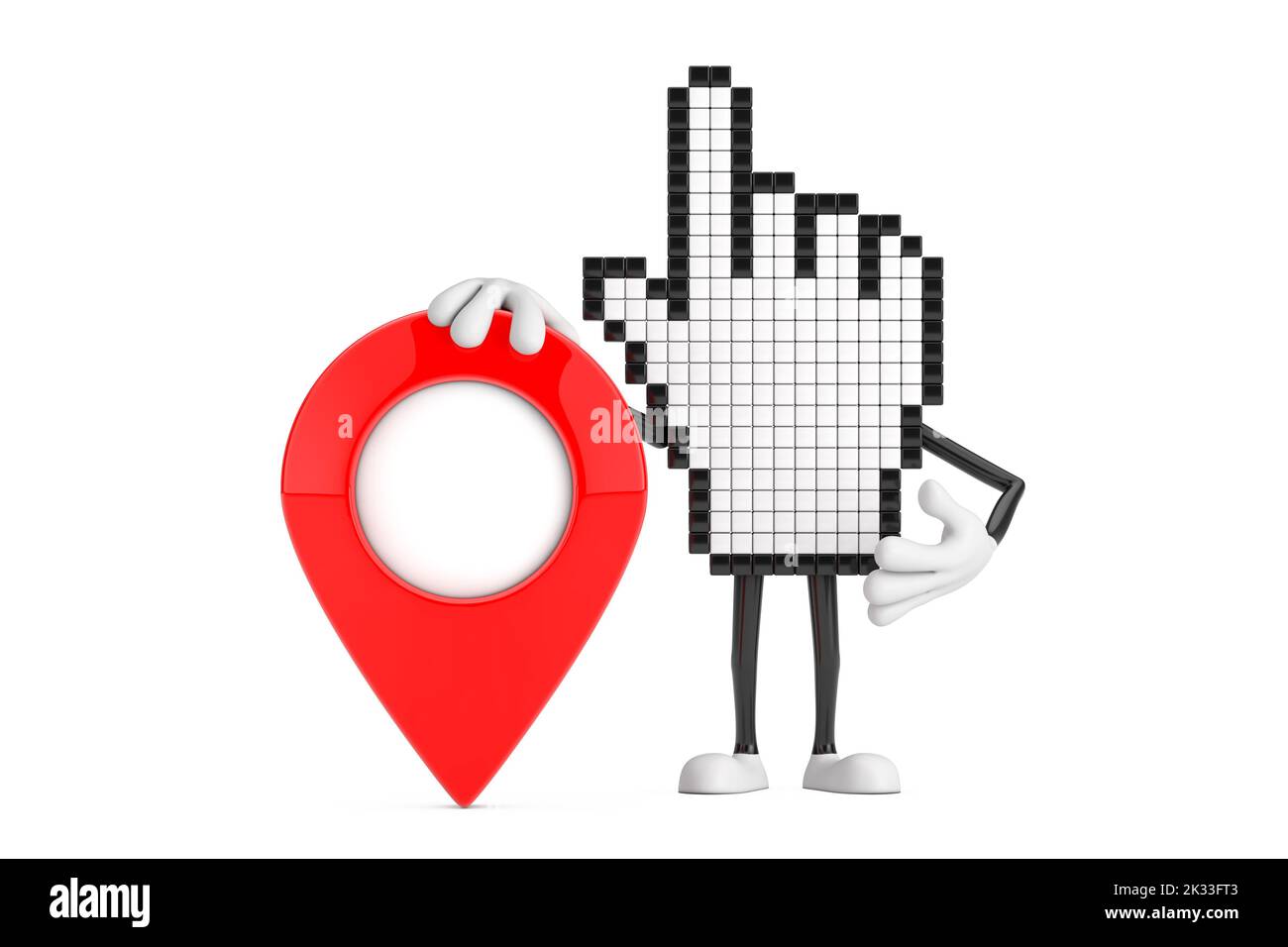 Pixel Hand Cursor Mascot Person Character with Red Map Pointer Target ...
