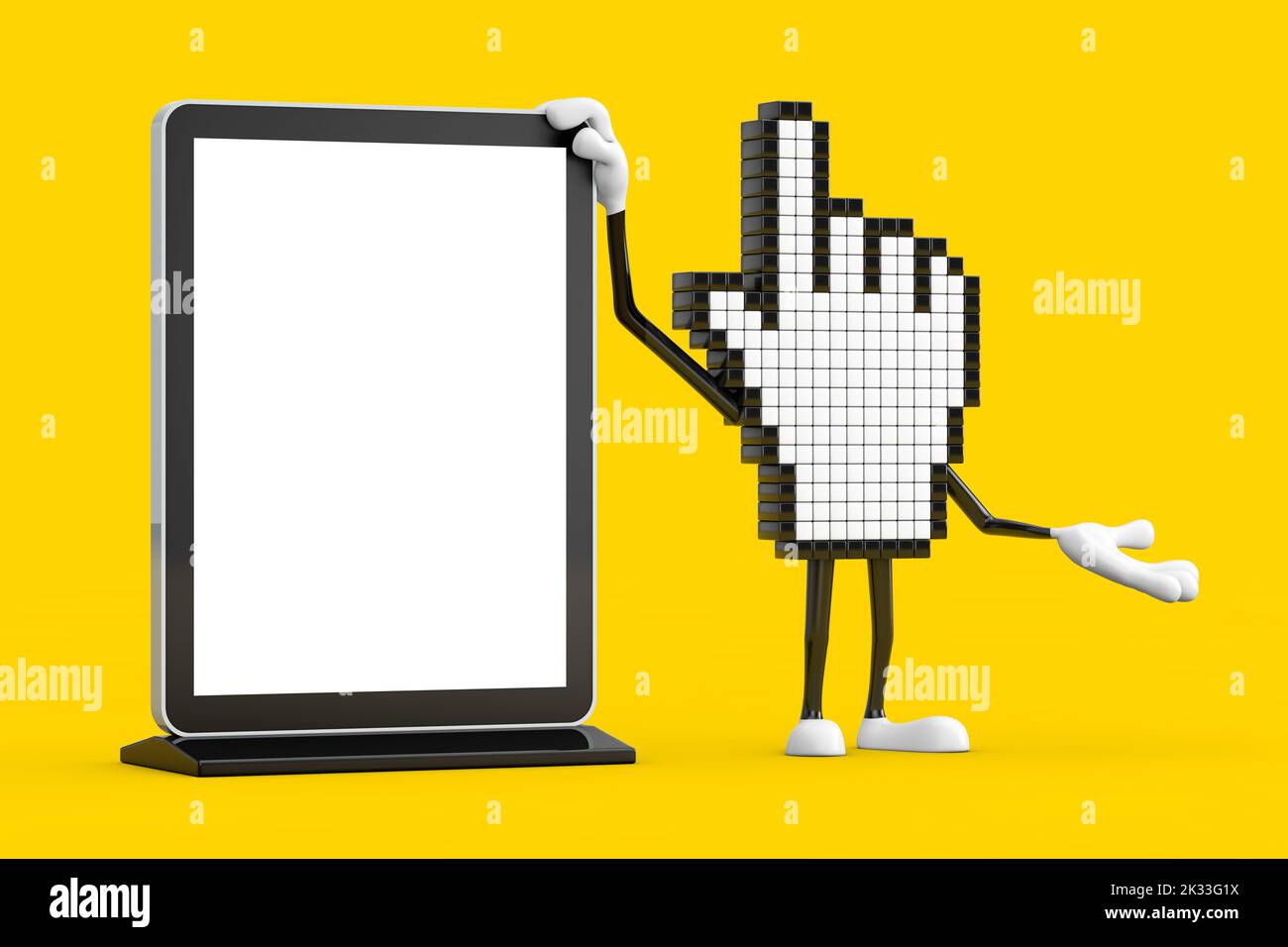 Pixel Hand Cursor Mascot Person Character with Blank Trade Show LCD ...