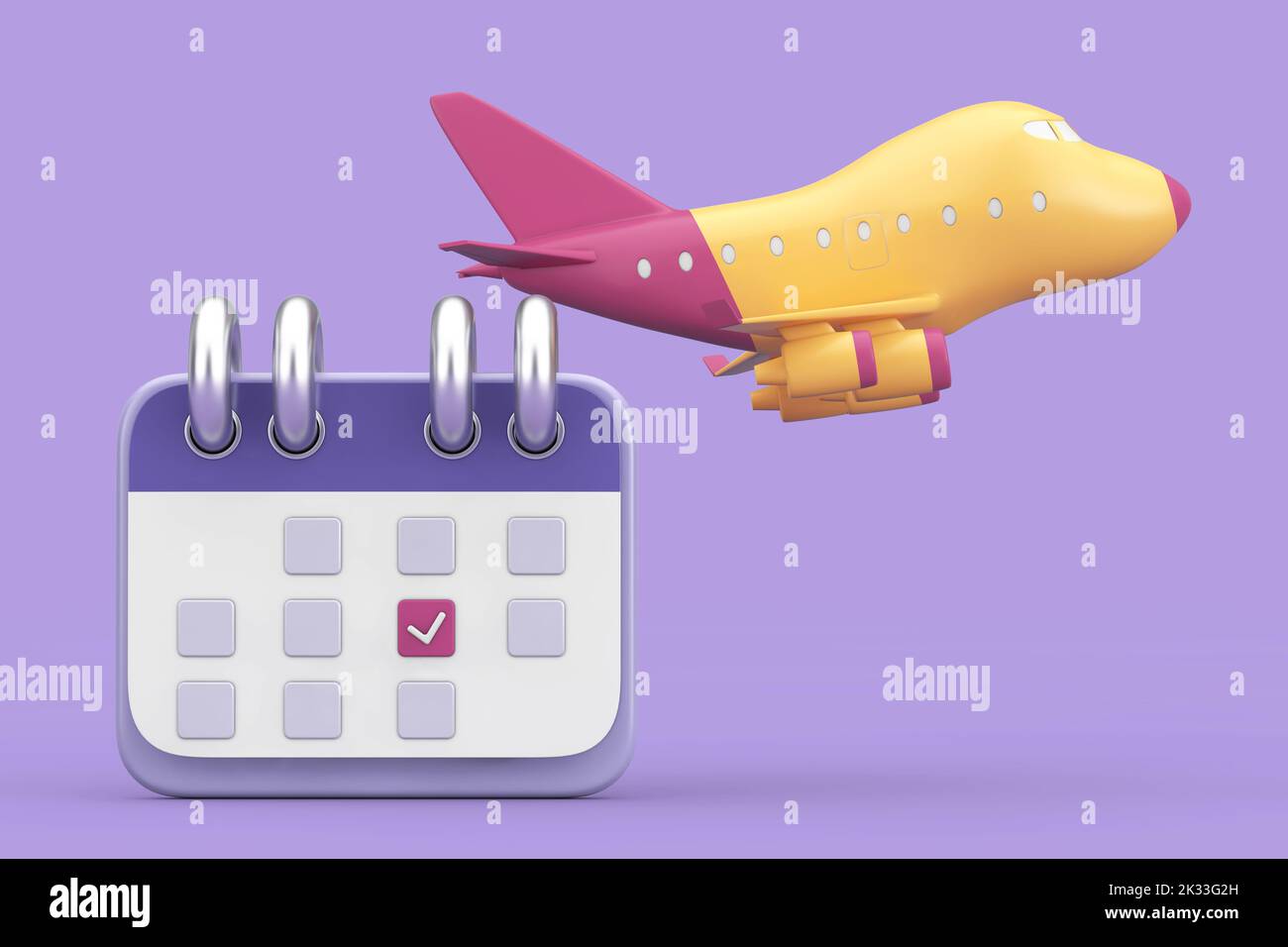 Cartoon Icon Calendar with Cartoon Toy Icon Airplane on a purple ...