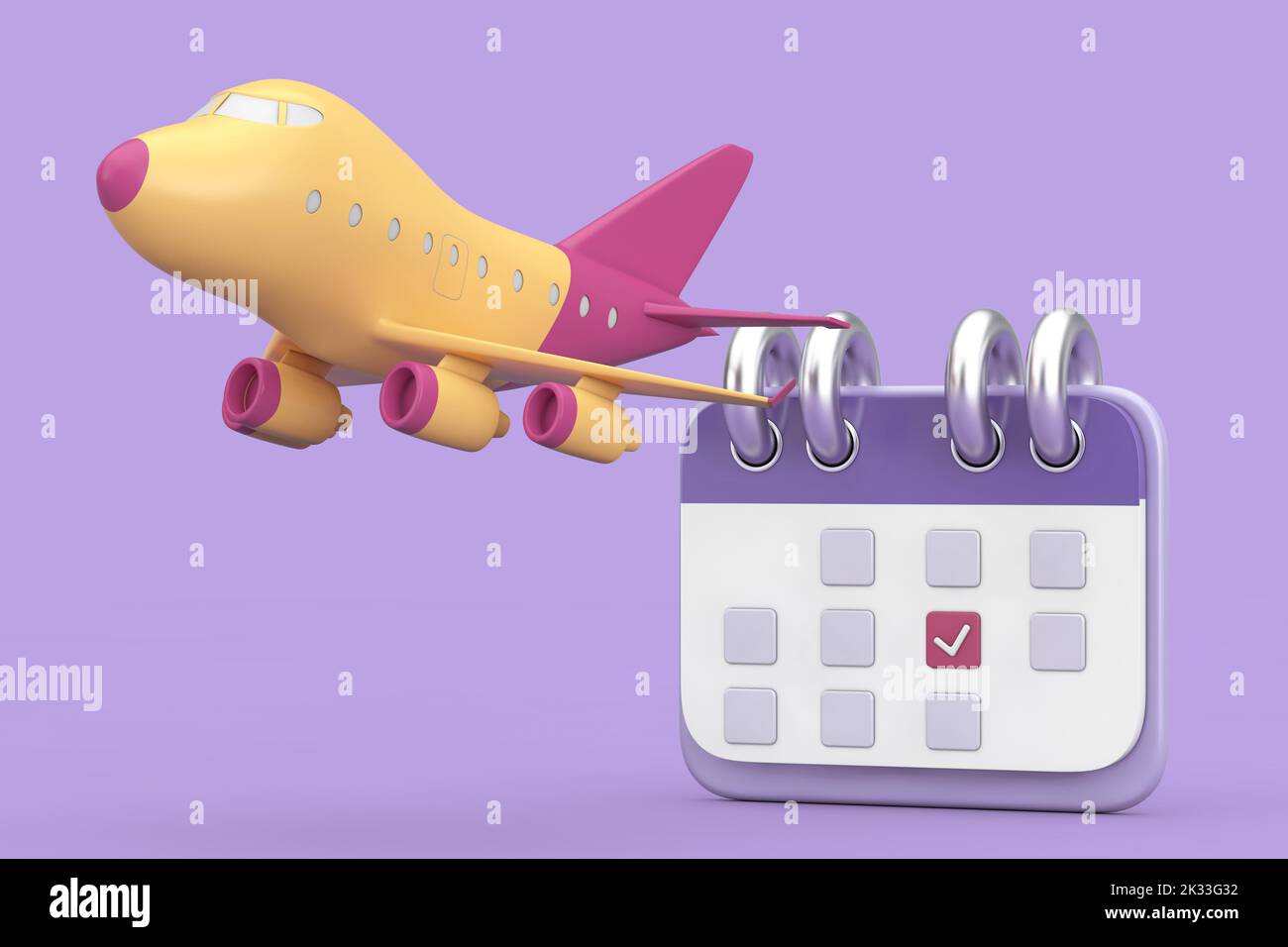 Cartoon Icon Calendar with Cartoon Toy Icon Airplane on a purple ...