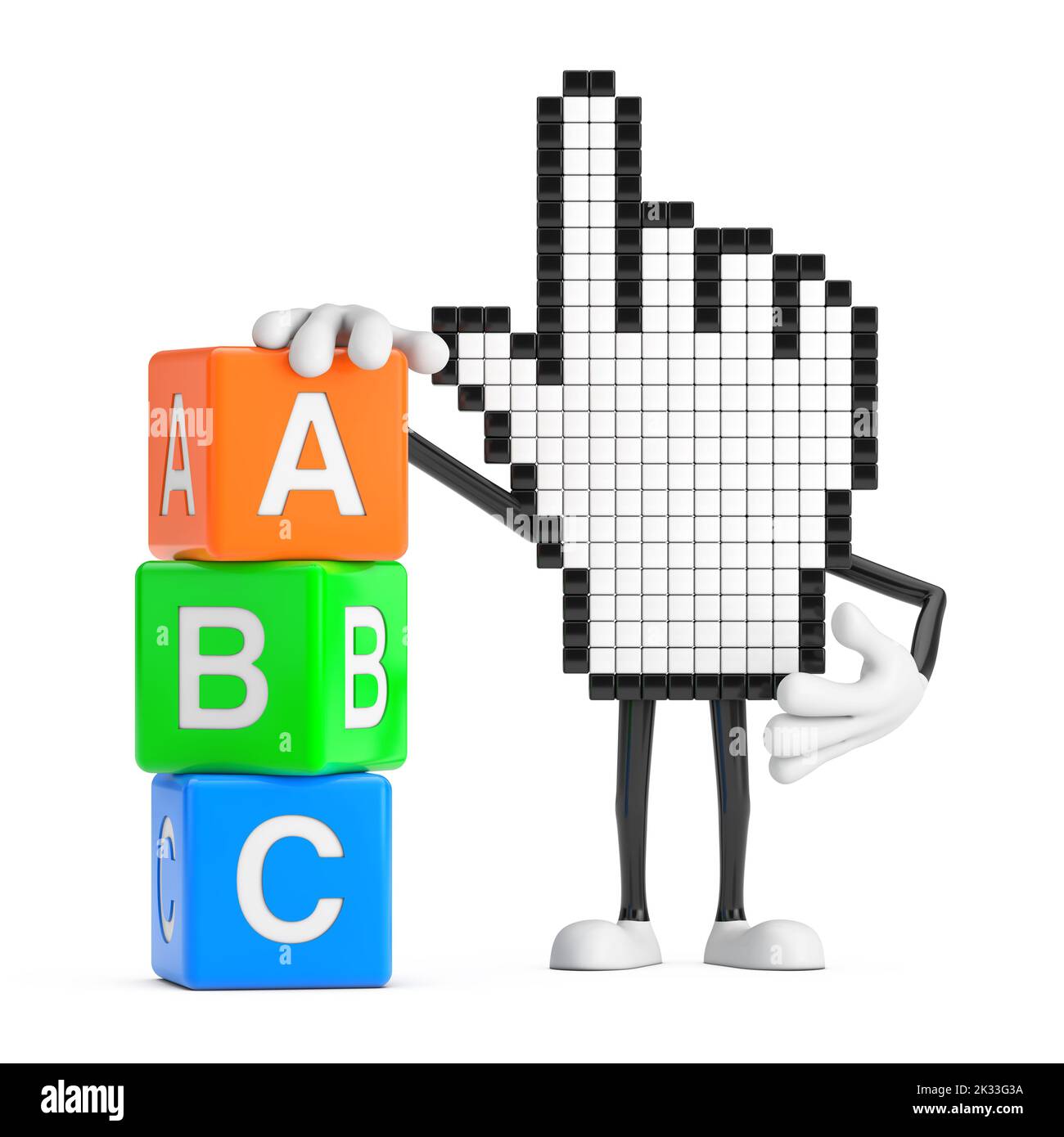 Pixel Hand Cursor Mascot Person Character with Alphabet ABC Education ...