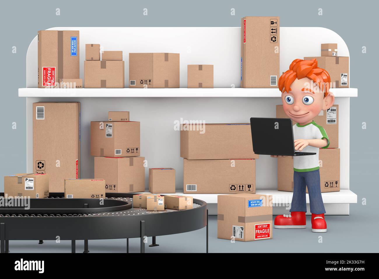 Cartoon Little Boy Teen Person Character Mascot in Warehouse or Post ...