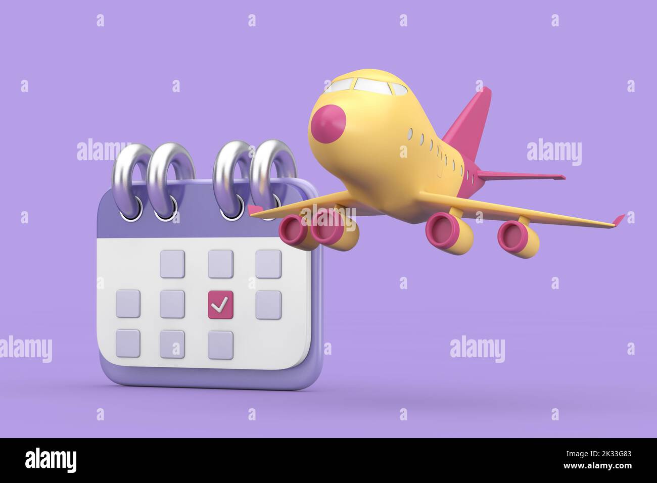 Cartoon Icon Calendar with Cartoon Toy Icon Airplane on a purple ...