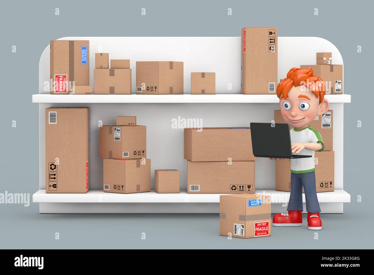 Cartoon Little Boy Teen Person Character Mascot in Warehouse or Post ...