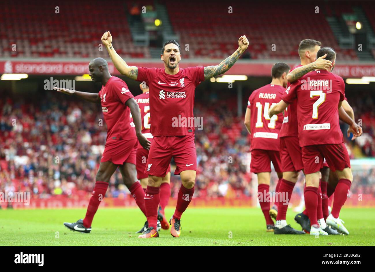 Liverpool's Mark Gonzalez celebrates scoring their side's first goal of ...
