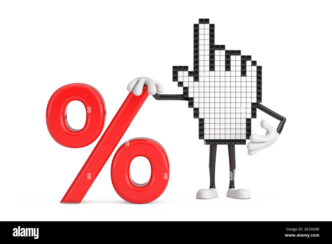 Pixel Hand Cursor Mascot Person Character with Red Retail Percent Sale ...