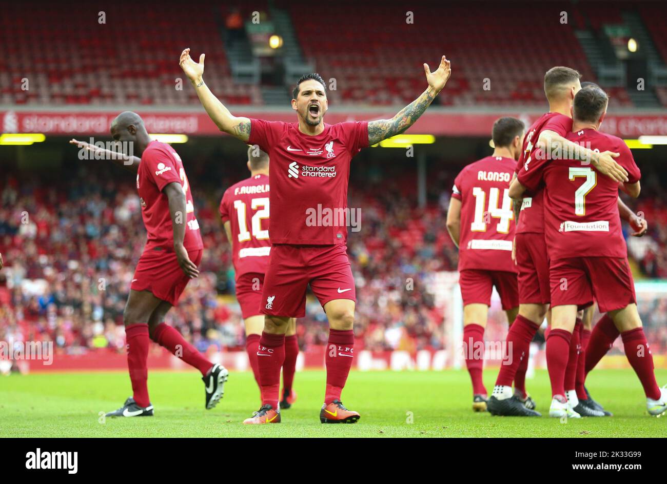 Liverpool's Mark Gonzalez celebrates scoring their side's first goal of ...