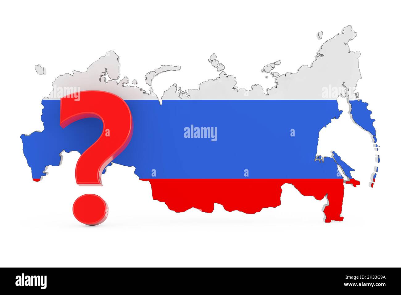 Red Question Mark in Front of Russian Map with Flag on a white ...
