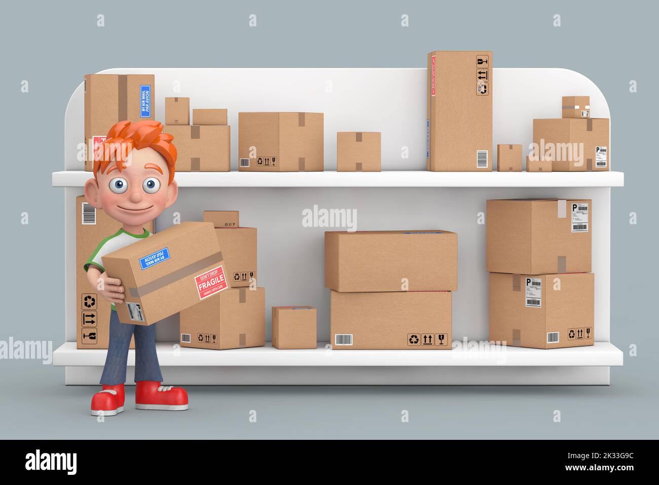 Cartoon Little Boy Teen Person Character Mascot in Warehouse or Post ...