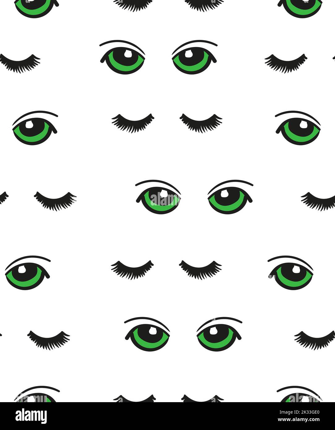 Cartoon green eyes seamless pattern. Vector background with doodle eyes ...