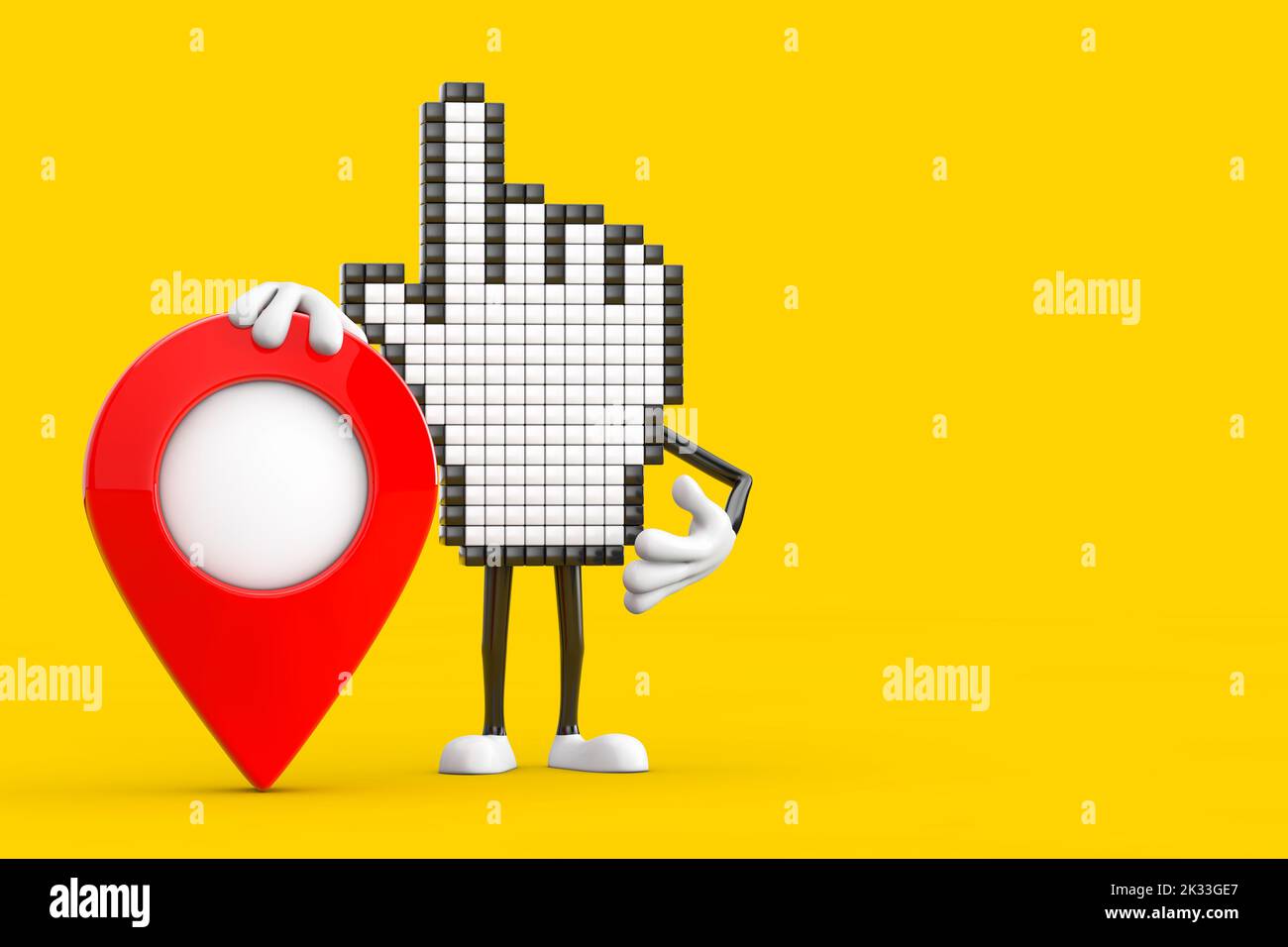 Pixel Hand Cursor Mascot Person Character with Red Map Pointer Target ...