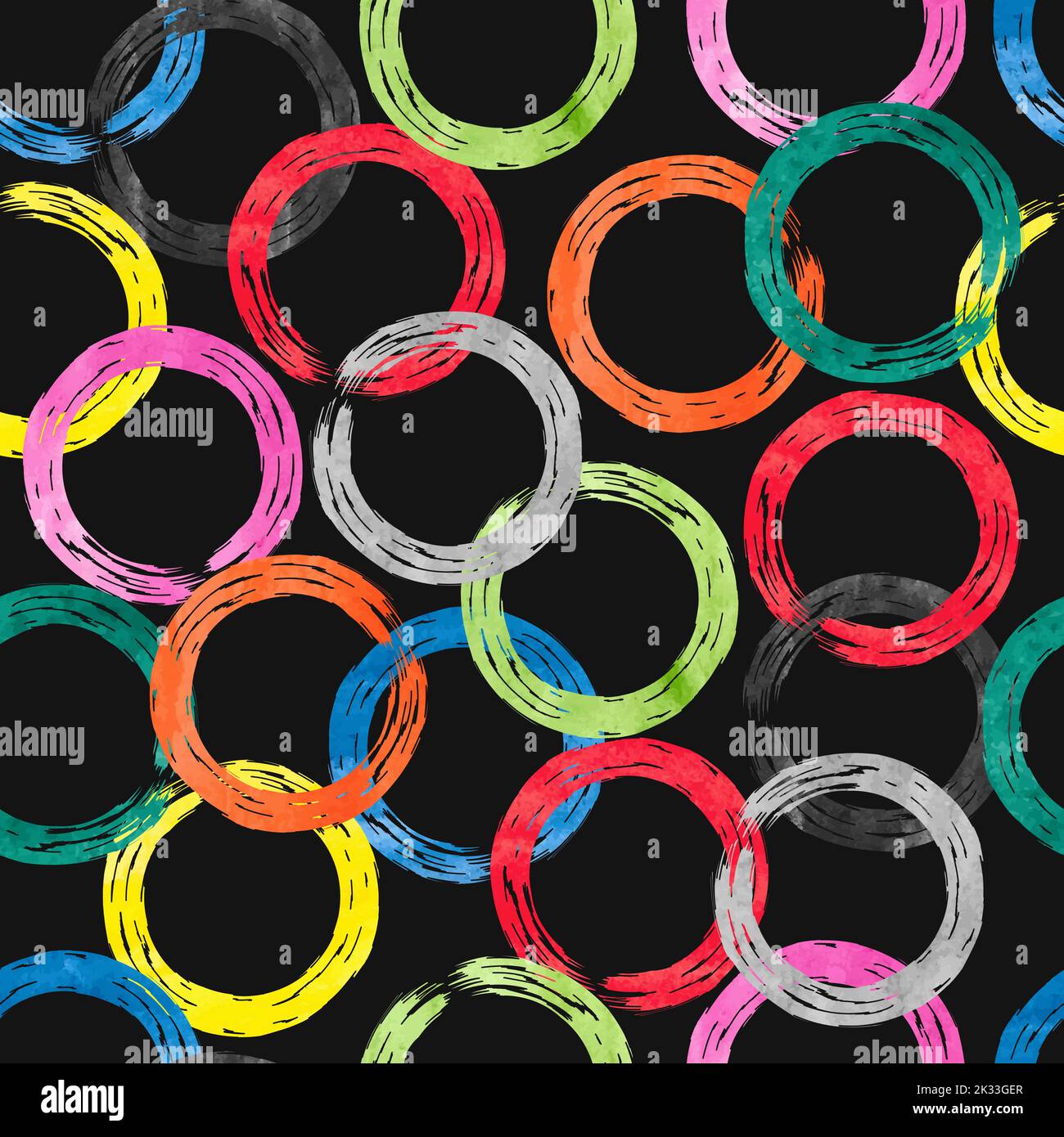 Colorful watercolor rings seamless pattern. Vector background with ...