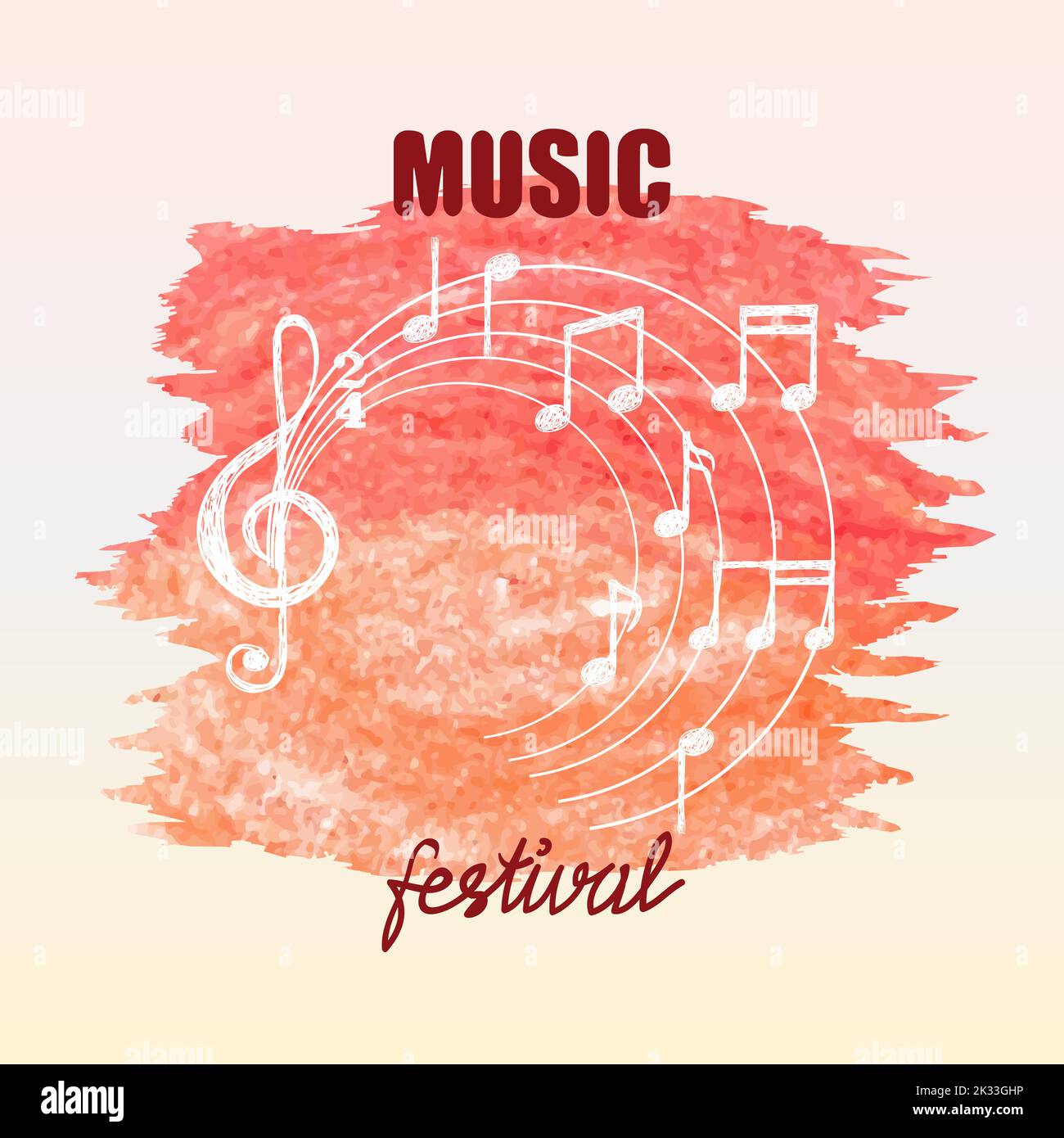 Watercolor music background with doodle notes. Vector illustration ...