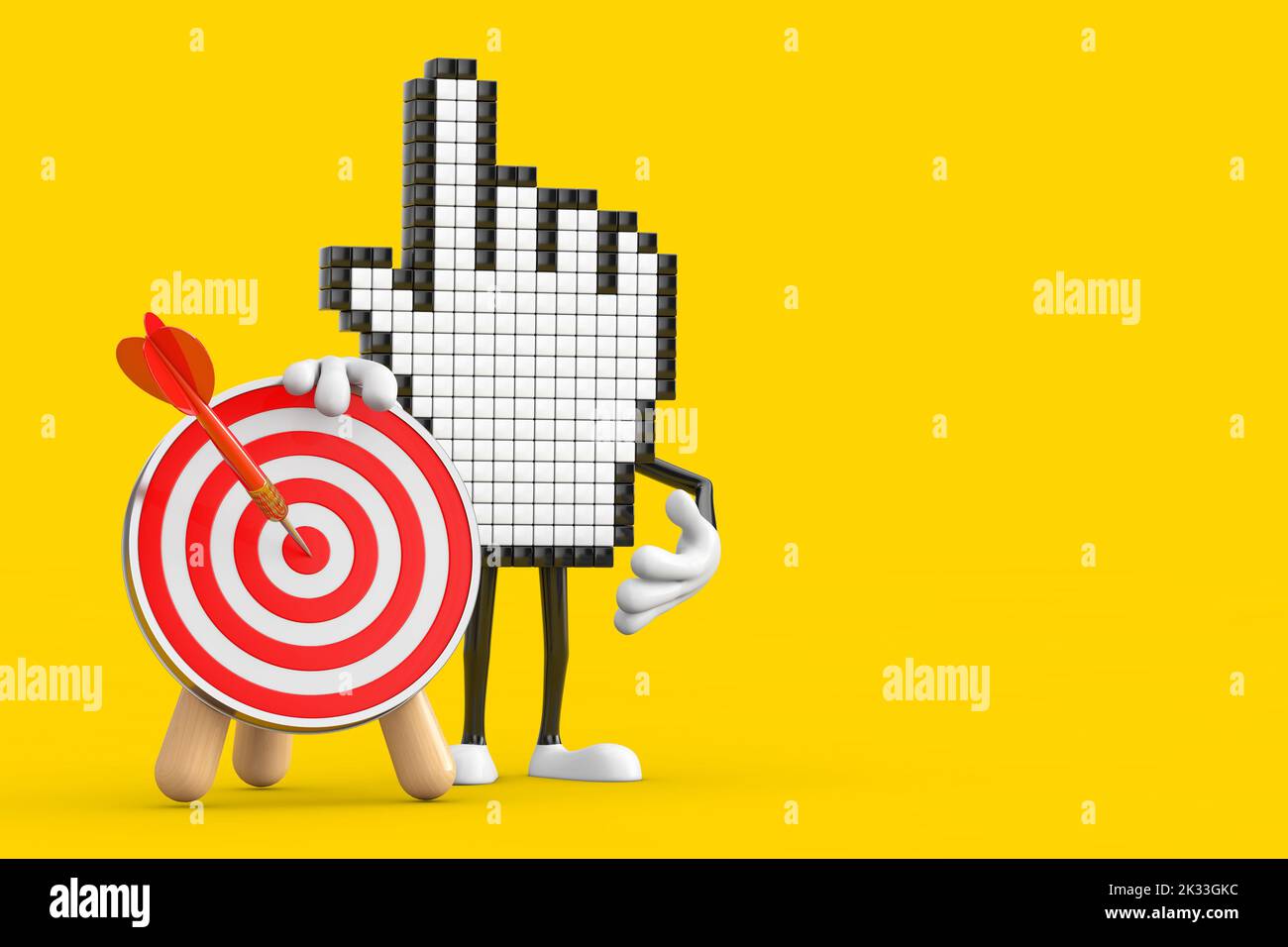 Pixel Hand Cursor Mascot Person Character with Archery Target and Dart ...