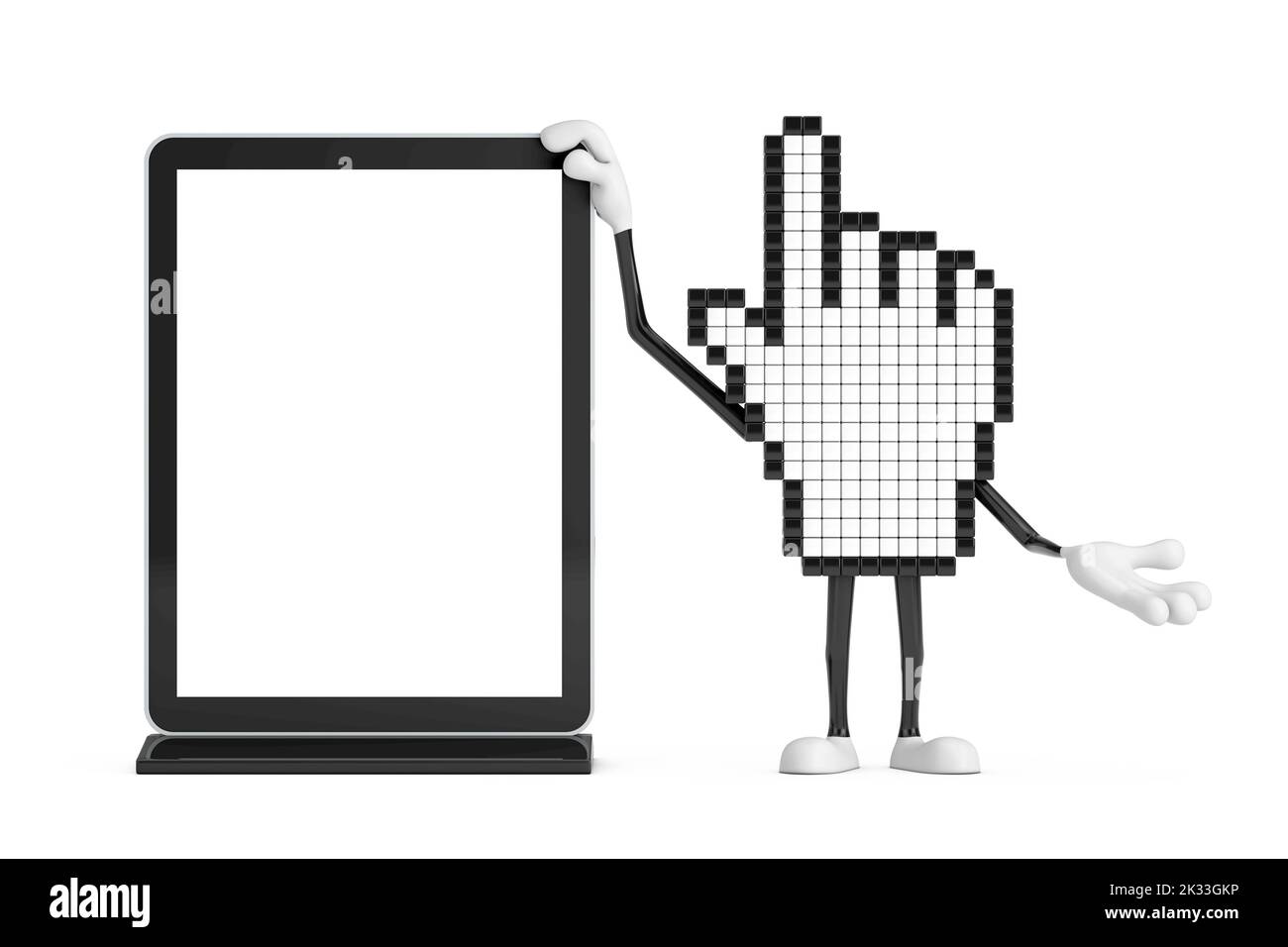 Pixel Hand Cursor Mascot Person Character with Blank Trade Show LCD ...