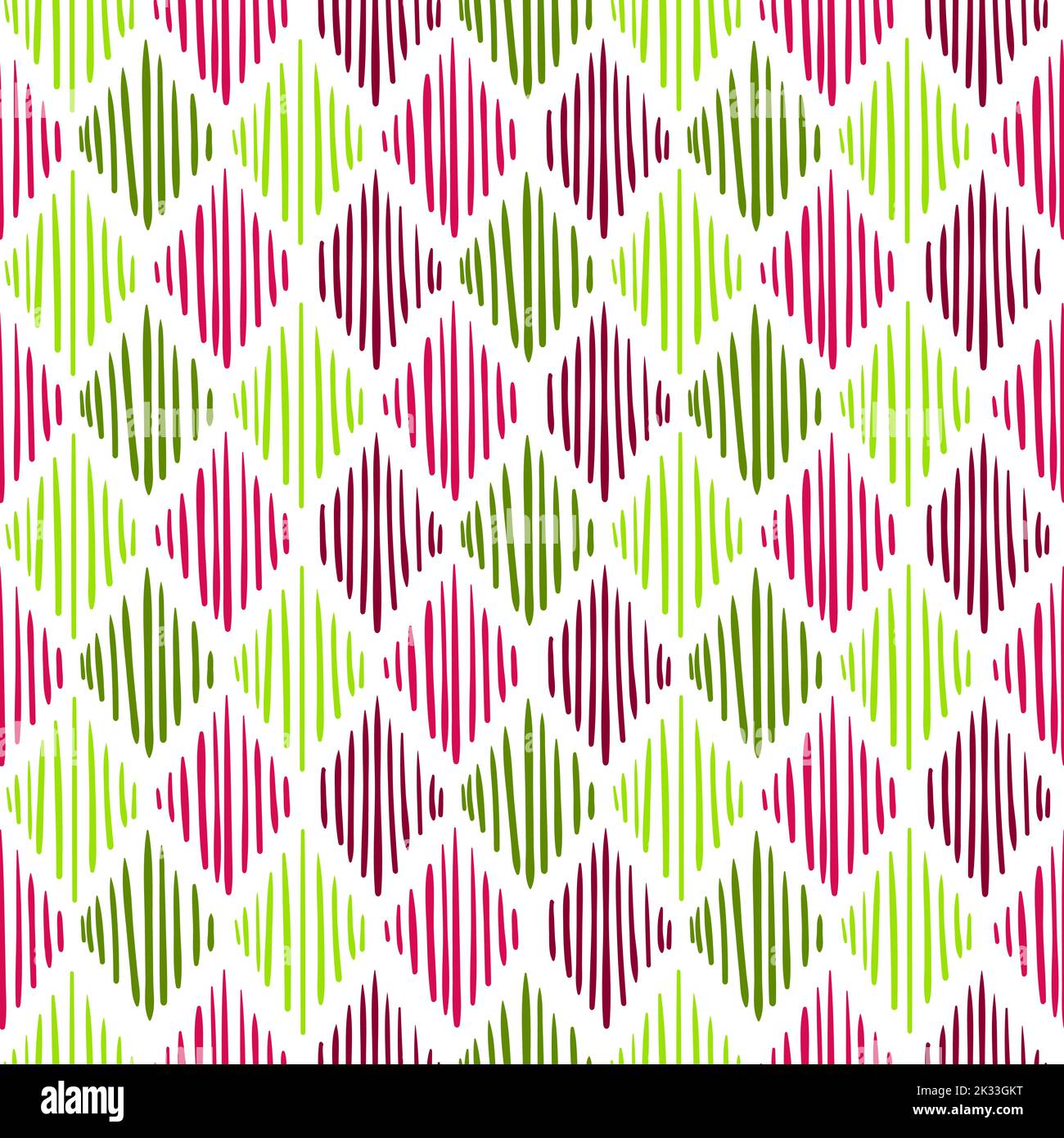 Hand drawn rhombus seamless pattern in green and purple colors. Vector ...