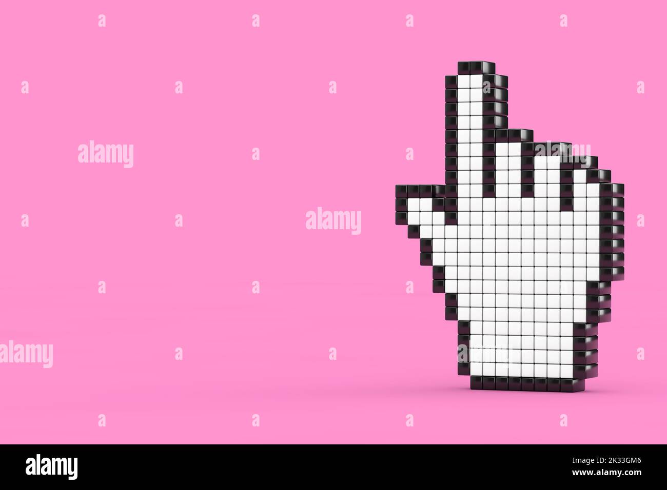 Pixel Hand Cursor Icon on a pink background. 3d Rendering Stock Photo ...