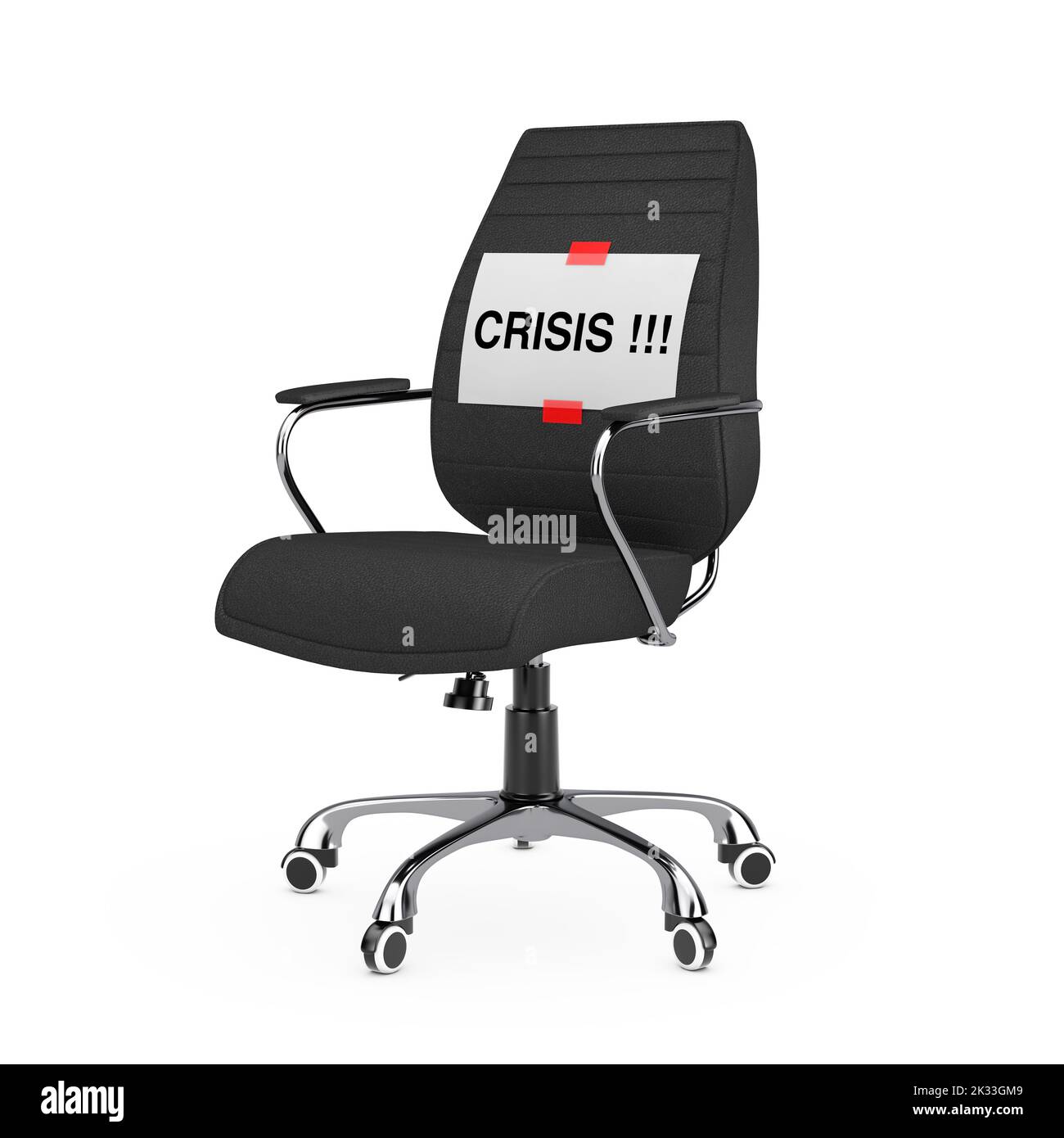 Sheet of Paper with Crisis Sign over Black Leather Boss Office Chair on ...