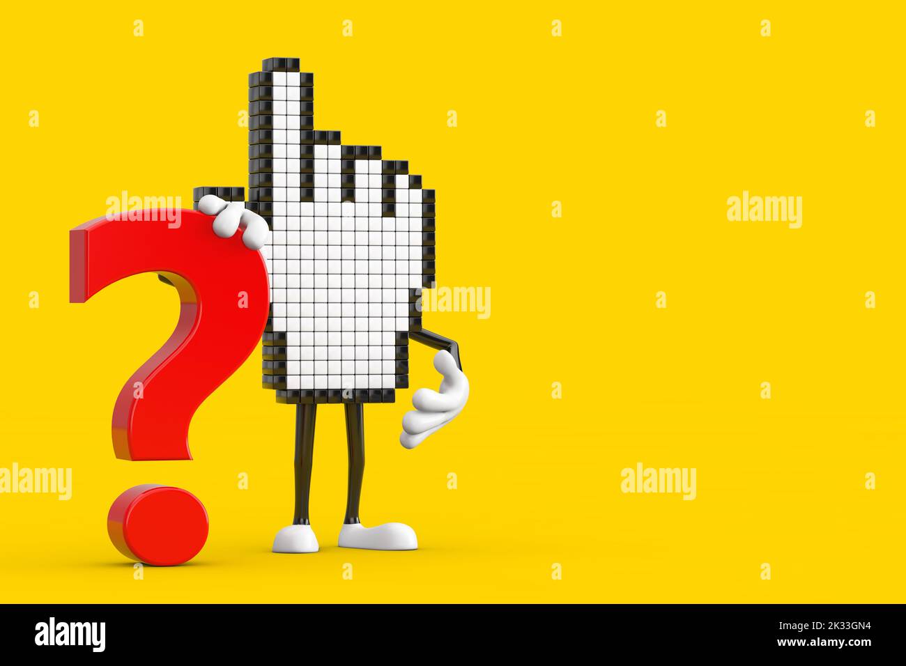 Pixel Hand Cursor Mascot Person Character with Red Question Mark Sign ...