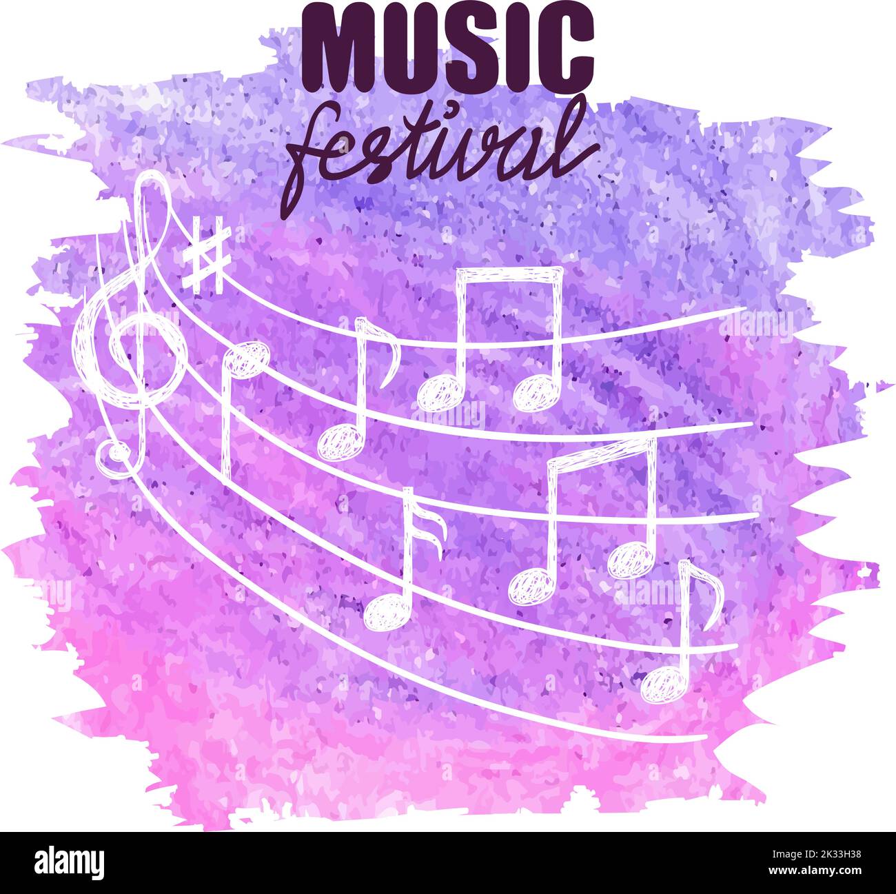 Watercolor music background with doodle notes. Vector illustration in ...