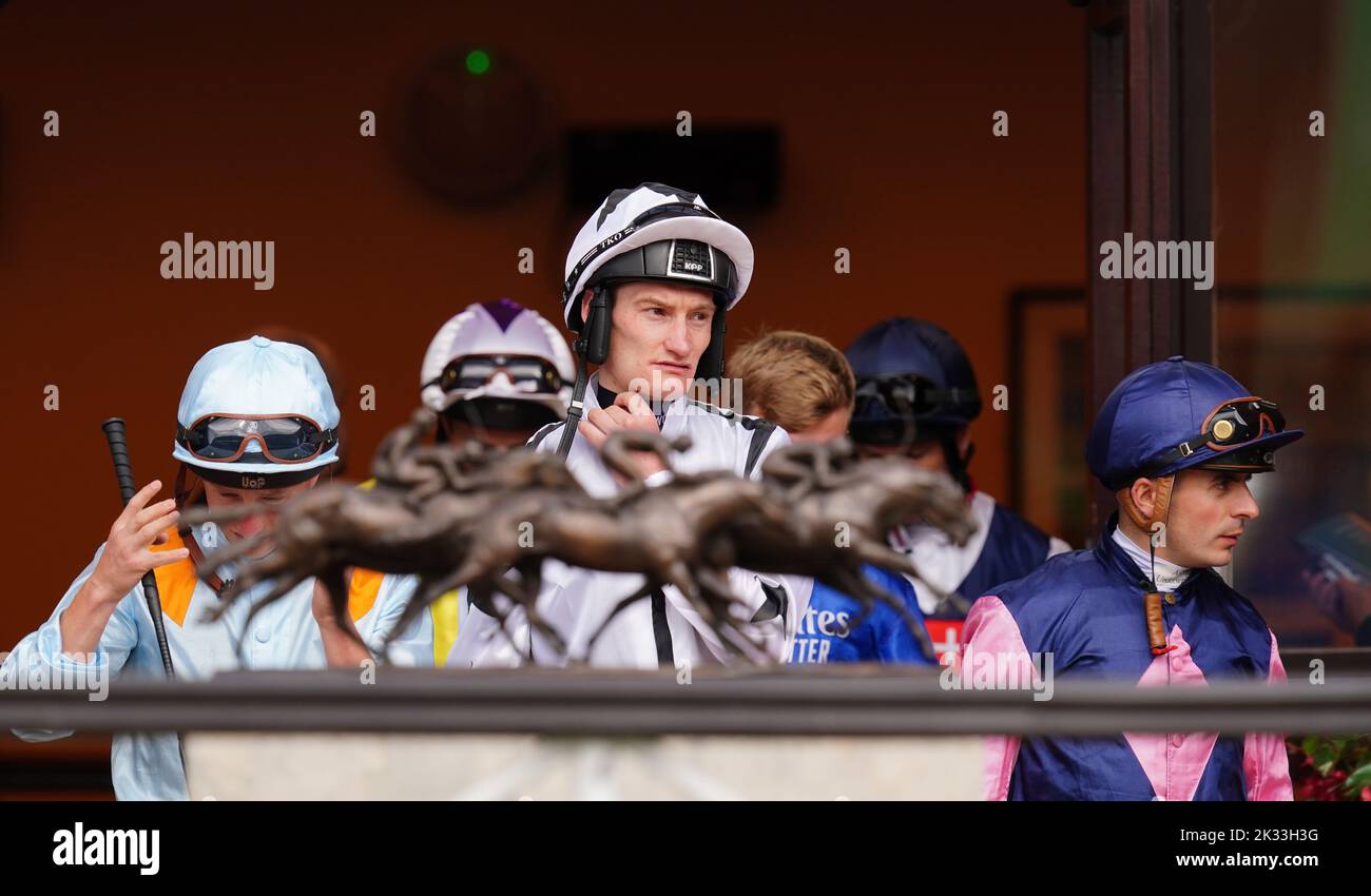 Daniel Muscutt (centre) and Andrea Atzeni (right) during Juddmonte day ...