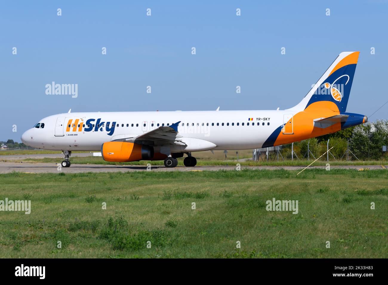 HiSky Airbus A320 aircraft. Hi Sky is an airline from Moldova. Airplane ...