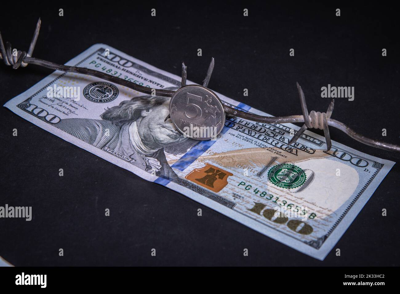 Dollar banknote with Barbed Wire, background economic crisis Stock ...