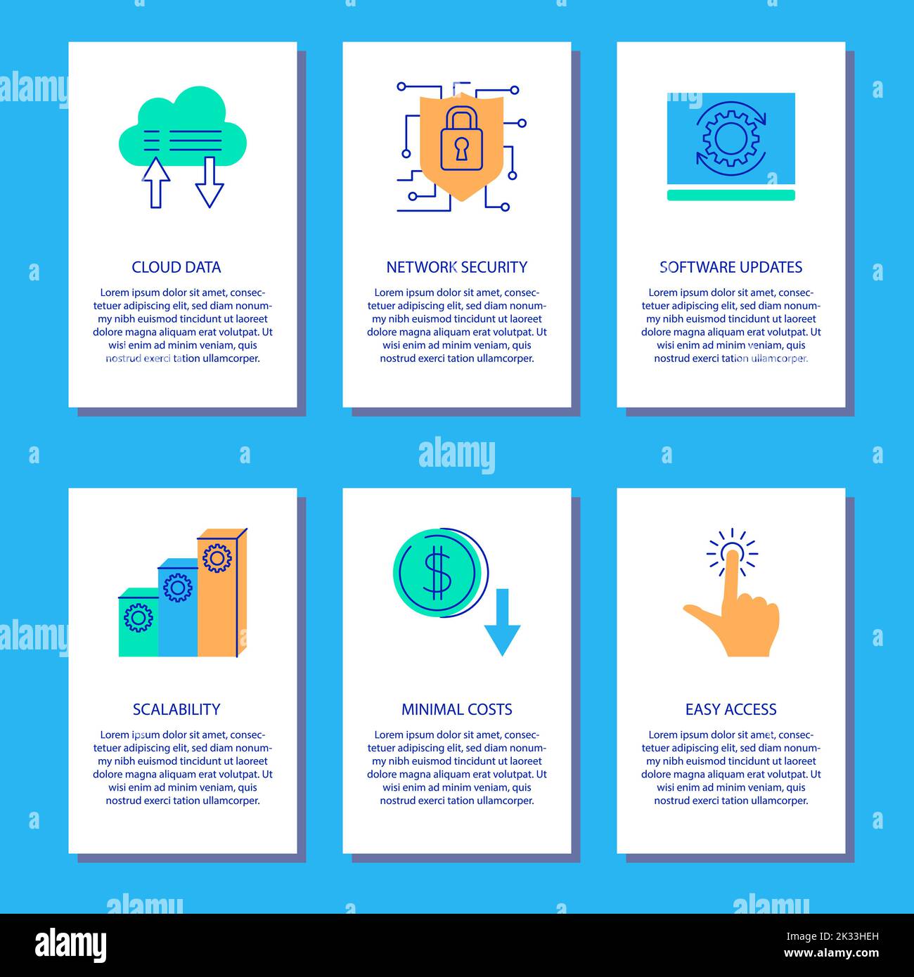 Software as a service benefits banner template with place for text. SAAS flyers with symbols in ...