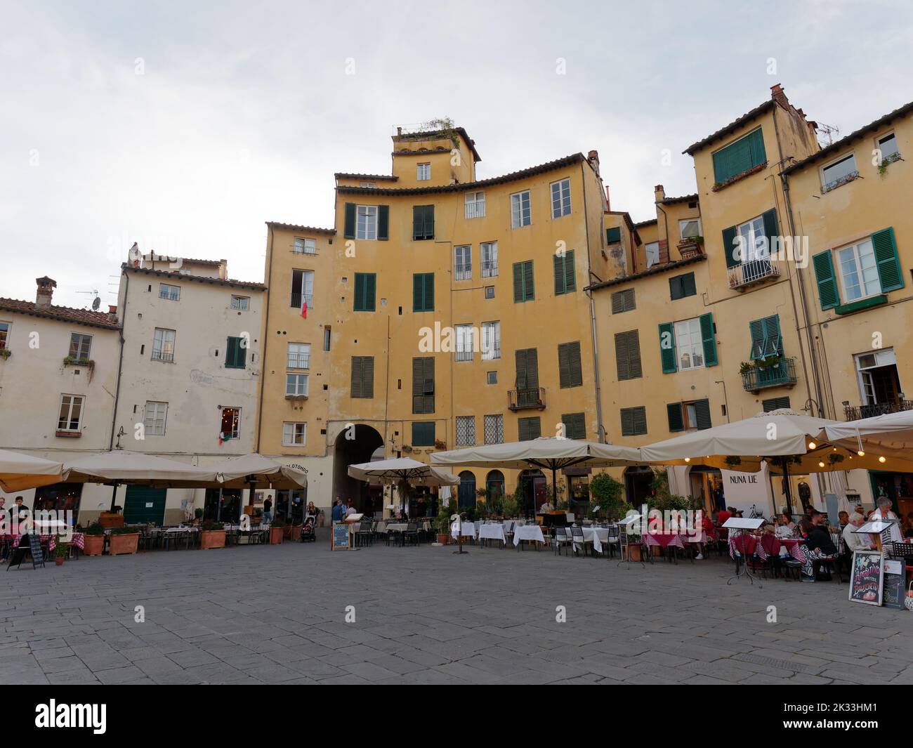 The circular shaped Piazza dell'Anfiteatro in the historic centre of ...