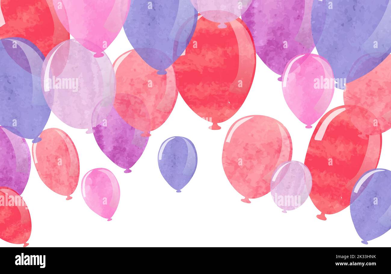 Vector illustration of watercolor red, pink and blue balloons Stock ...