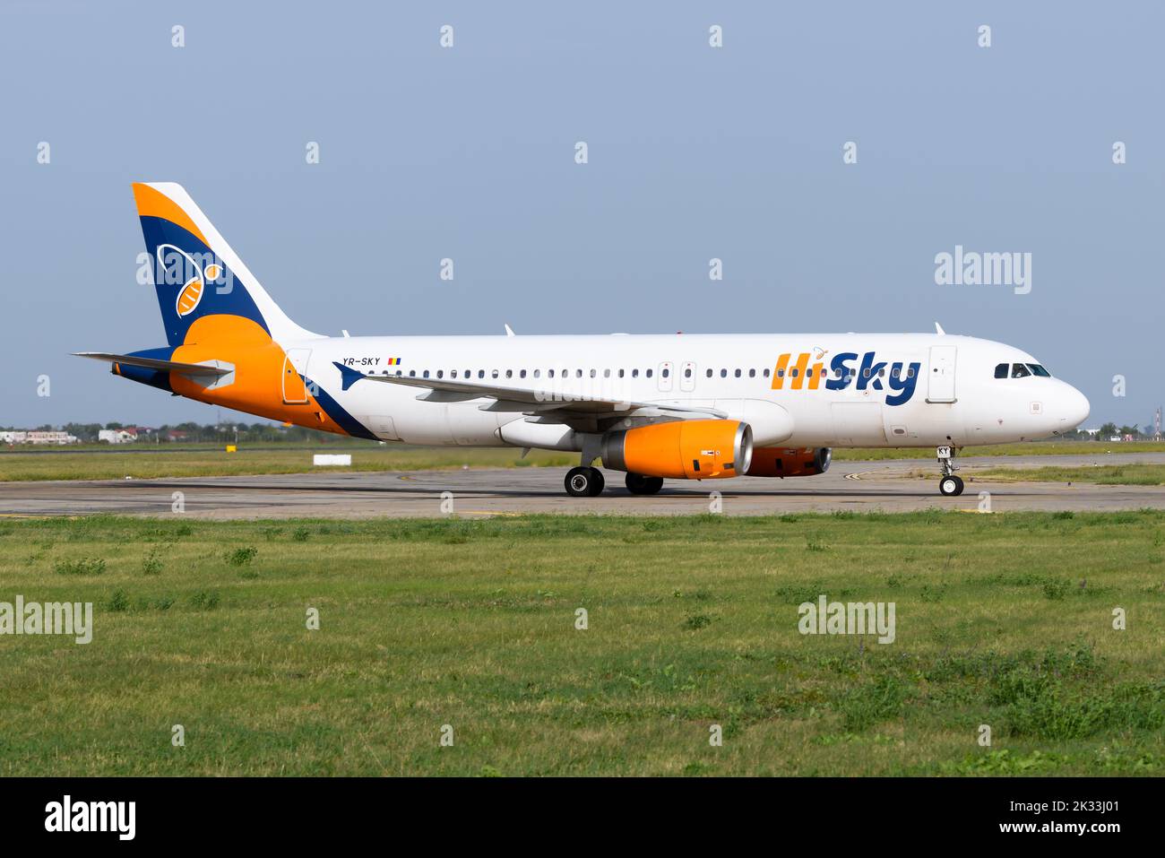 HiSky Airbus A320 airplane taxiing. Hi Sky is an airline from Moldova ...