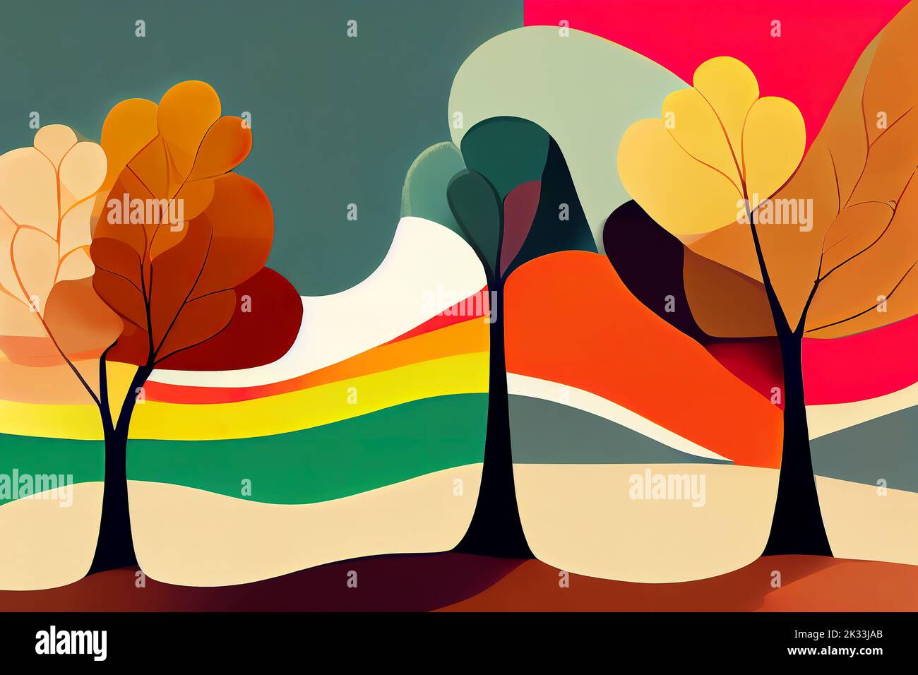 Three abstract autumn trees. Flat art. Digital illustration Stock Photo ...