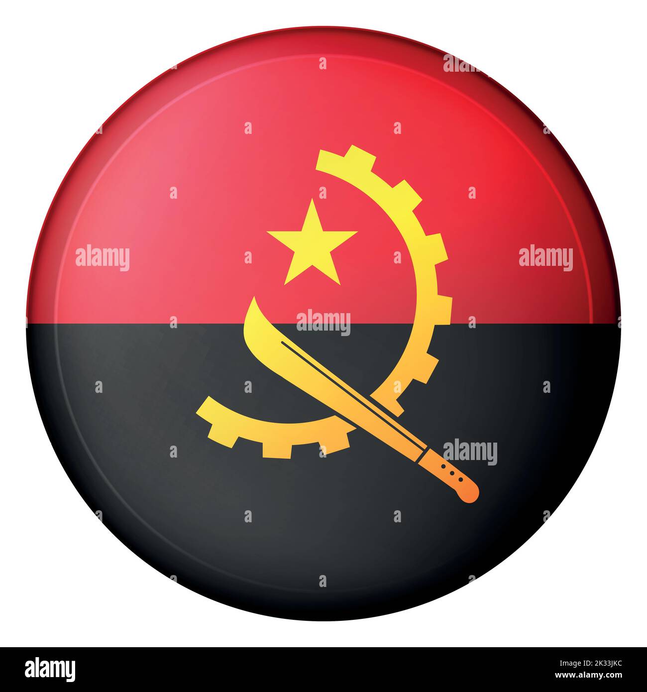 Round icon with flag of Angola. Glass light ball, sticker, sphere ...