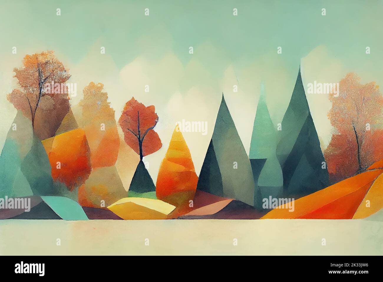 Beautiful autumn forest light paint colors. Style Cubism. Artistic ...