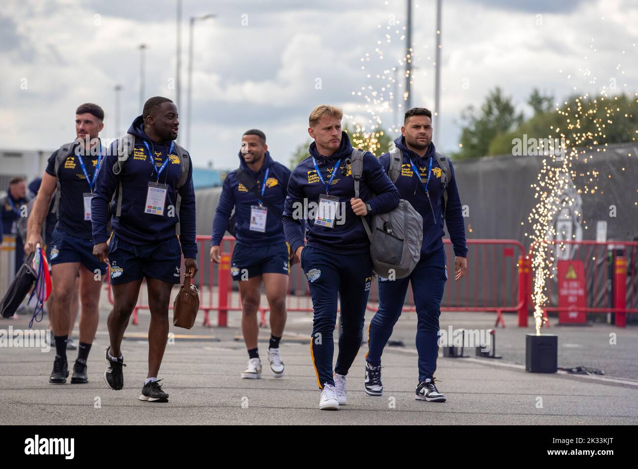 The Leeds Rhinos squad arrive at Old Trafford Stadium ahead of the 25th ...