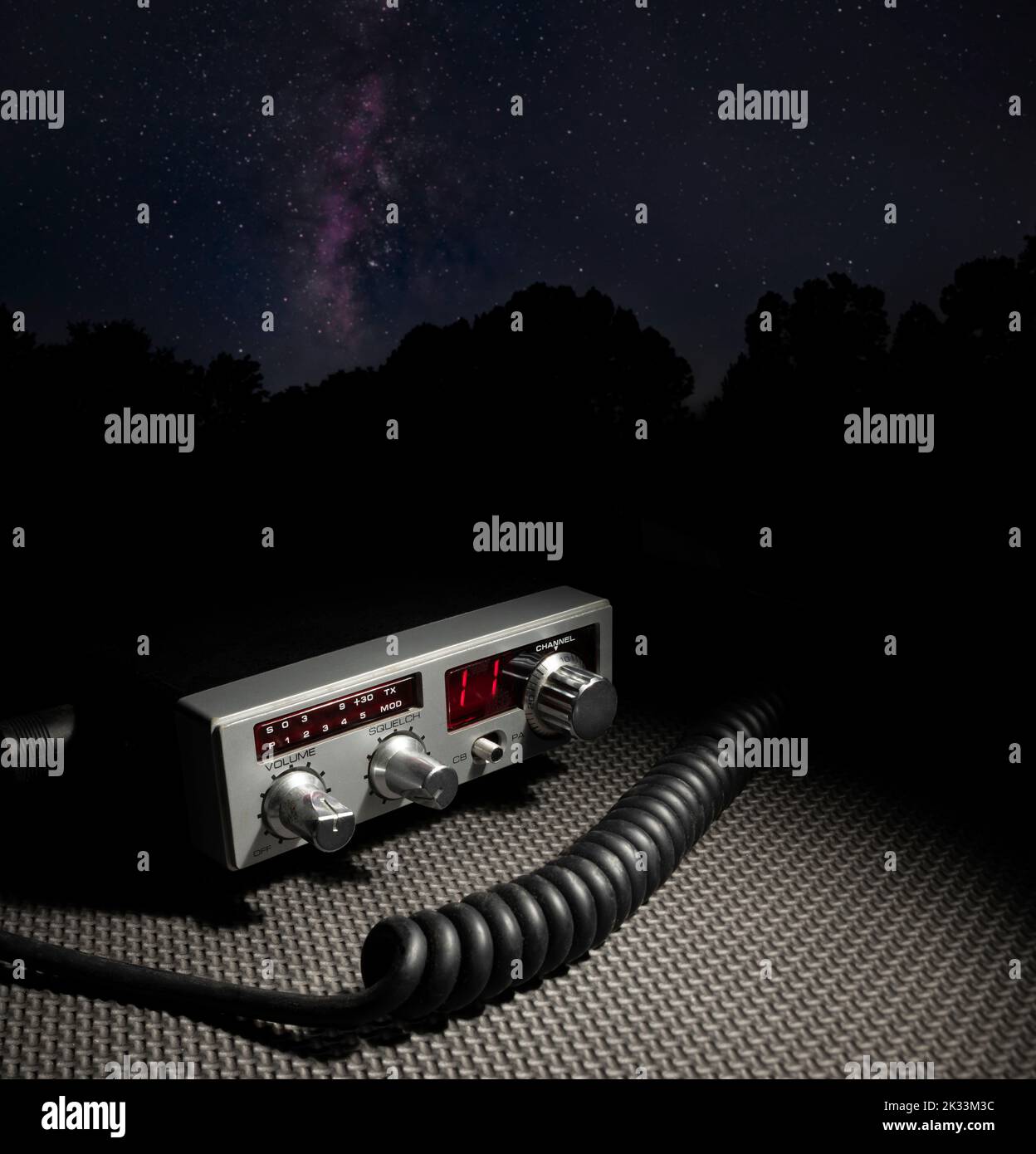 Two way radio with microphone cord and Milky Way behind at night Stock ...
