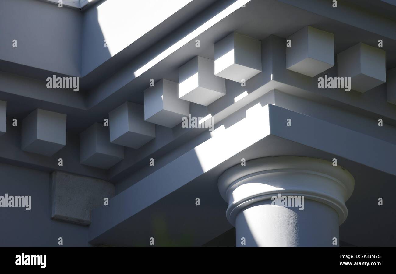 Neoclassical mansion facade and rooftop architectural detail Stock ...