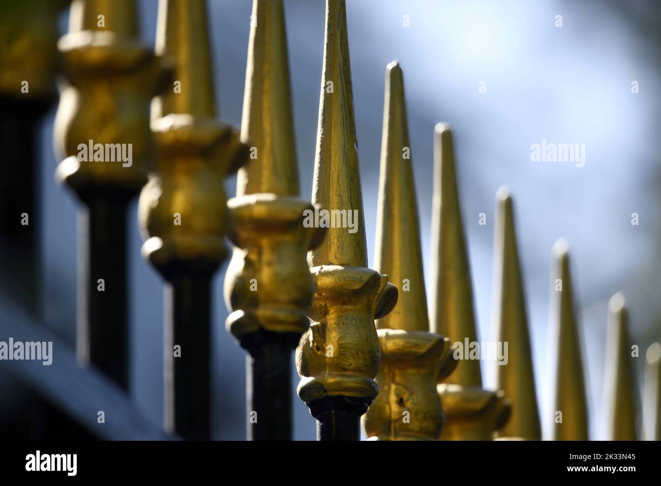 Traditional handcrafted golden wrought iron spear top fence railing in ...