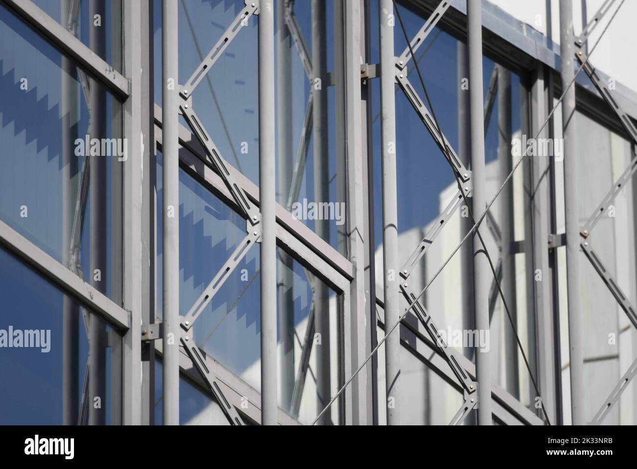 Window with metal and steel cable support Stock Photo - Alamy