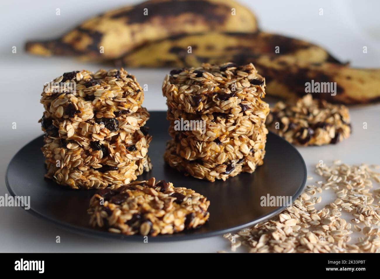 Healthy evening snacks made of rolled oats, pureed ripe plantains and ...