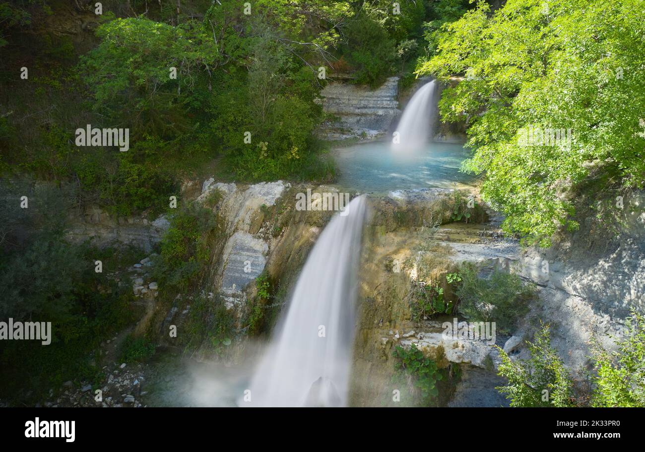 aerial view of two waterfalls in tuscany Stock Photo - Alamy