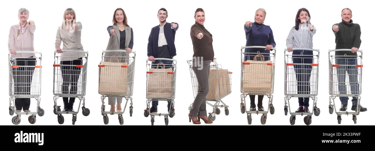 group of people with shopping cart showing thumbs up at camera Stock ...
