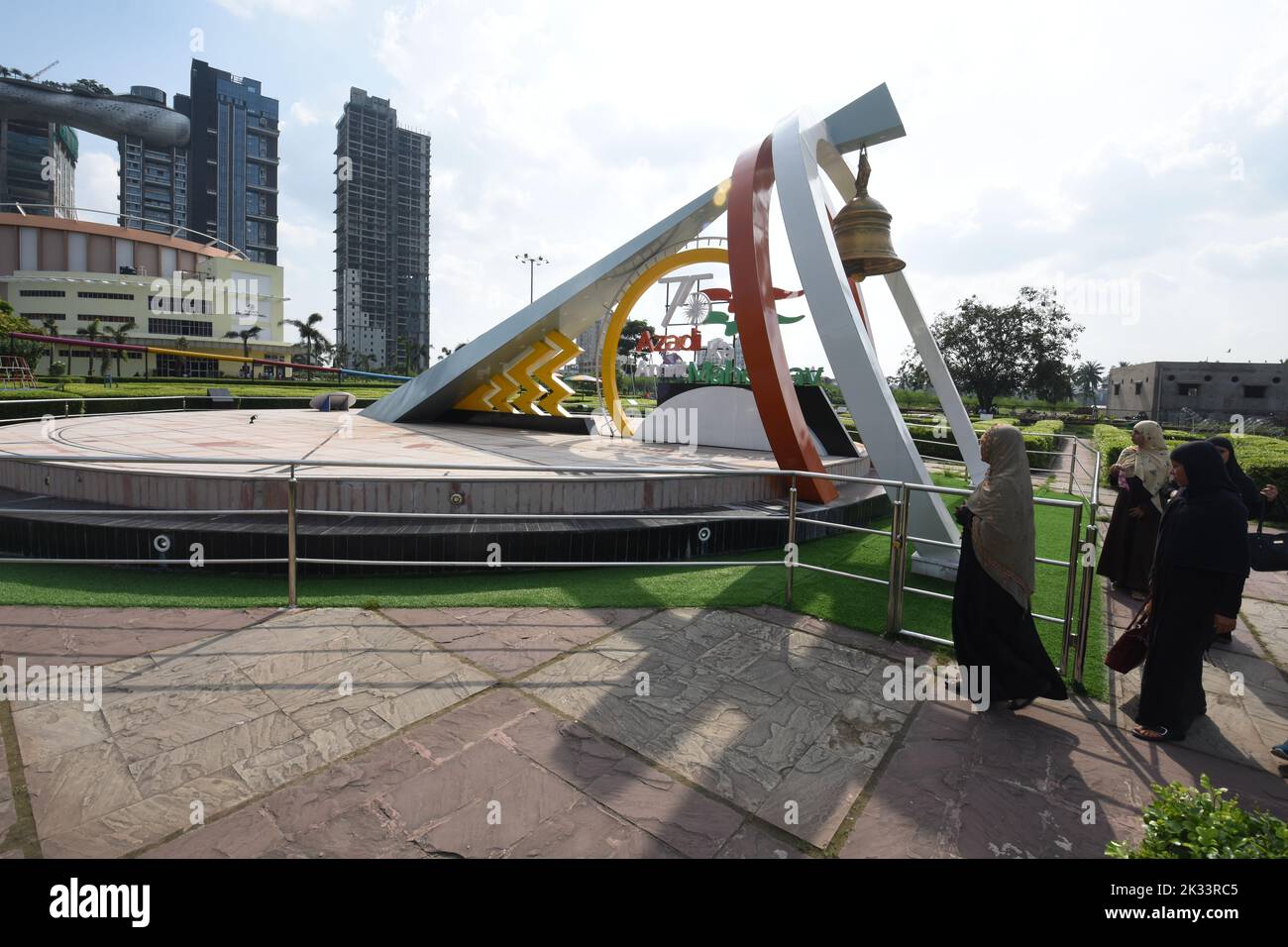 Sundial at 88.4 degree east longitude in Science City. Kolkata, West ...