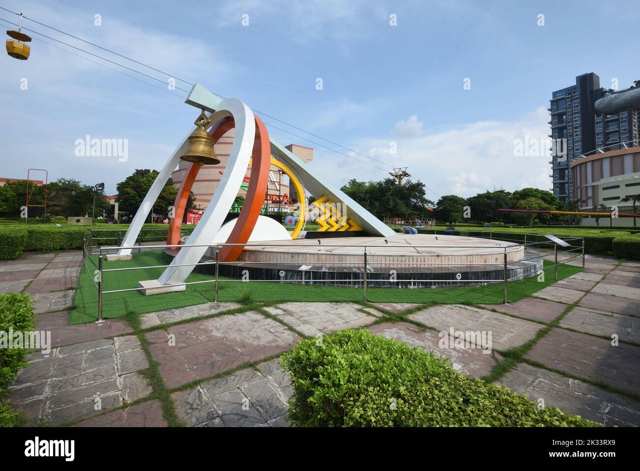 Sundial at 88.4 degree east longitude in Science City. Kolkata, West ...