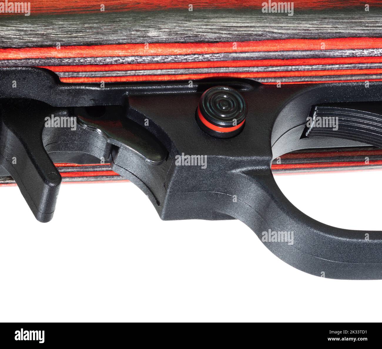 Safety disengaged on a rifle with a red laminated stock Stock Photo - Alamy