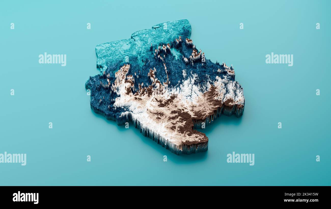 A 3D rendering of Topographic Suriname Map Hypsometric Surinam ...