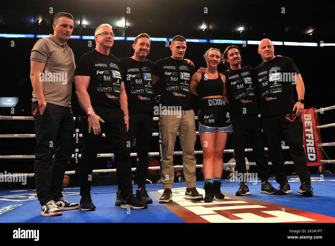 Rhiannon Dixon (third right) celebrates victory with their team after ...